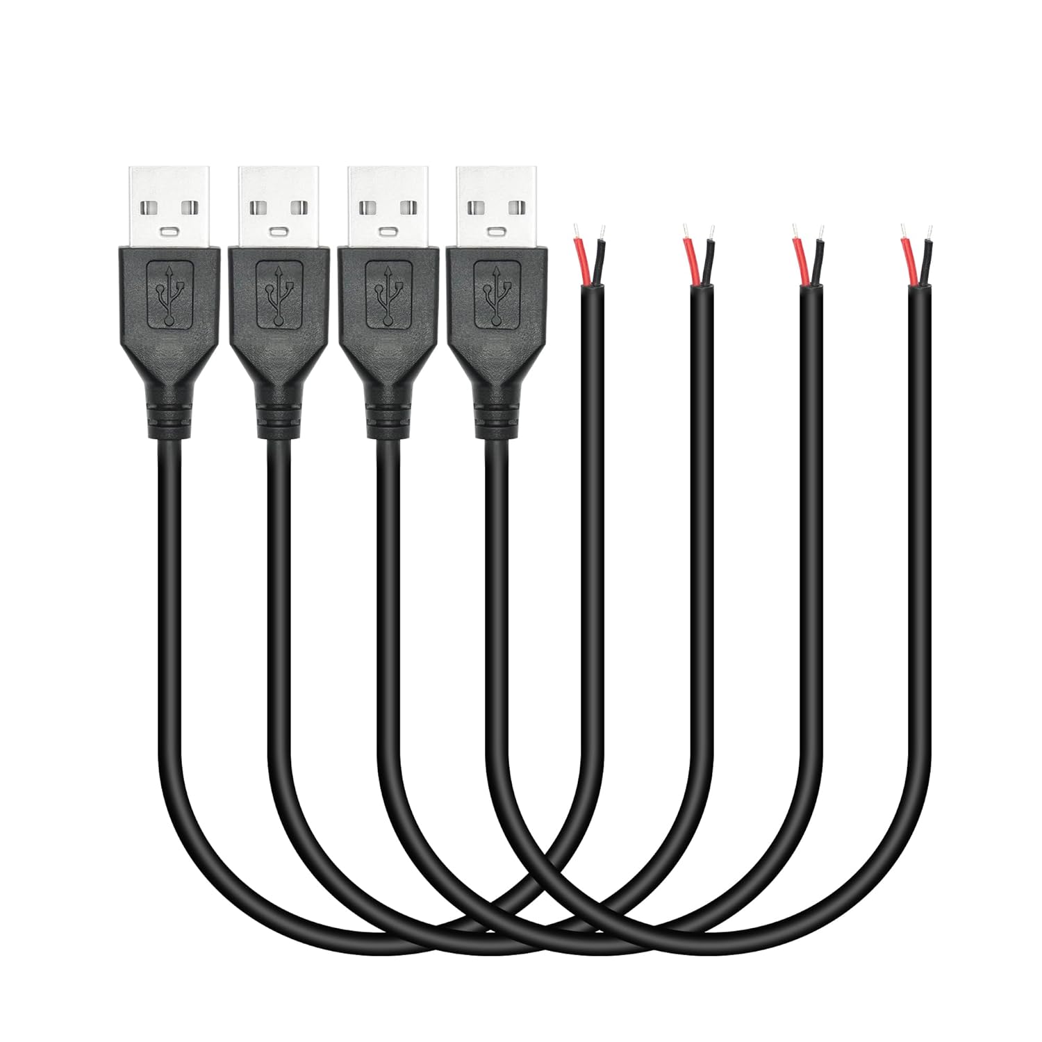 4Pcs USB A Male 2 Pin Bare Wire 30cm/11in, USB 2 Pin Pigtail Open End ...