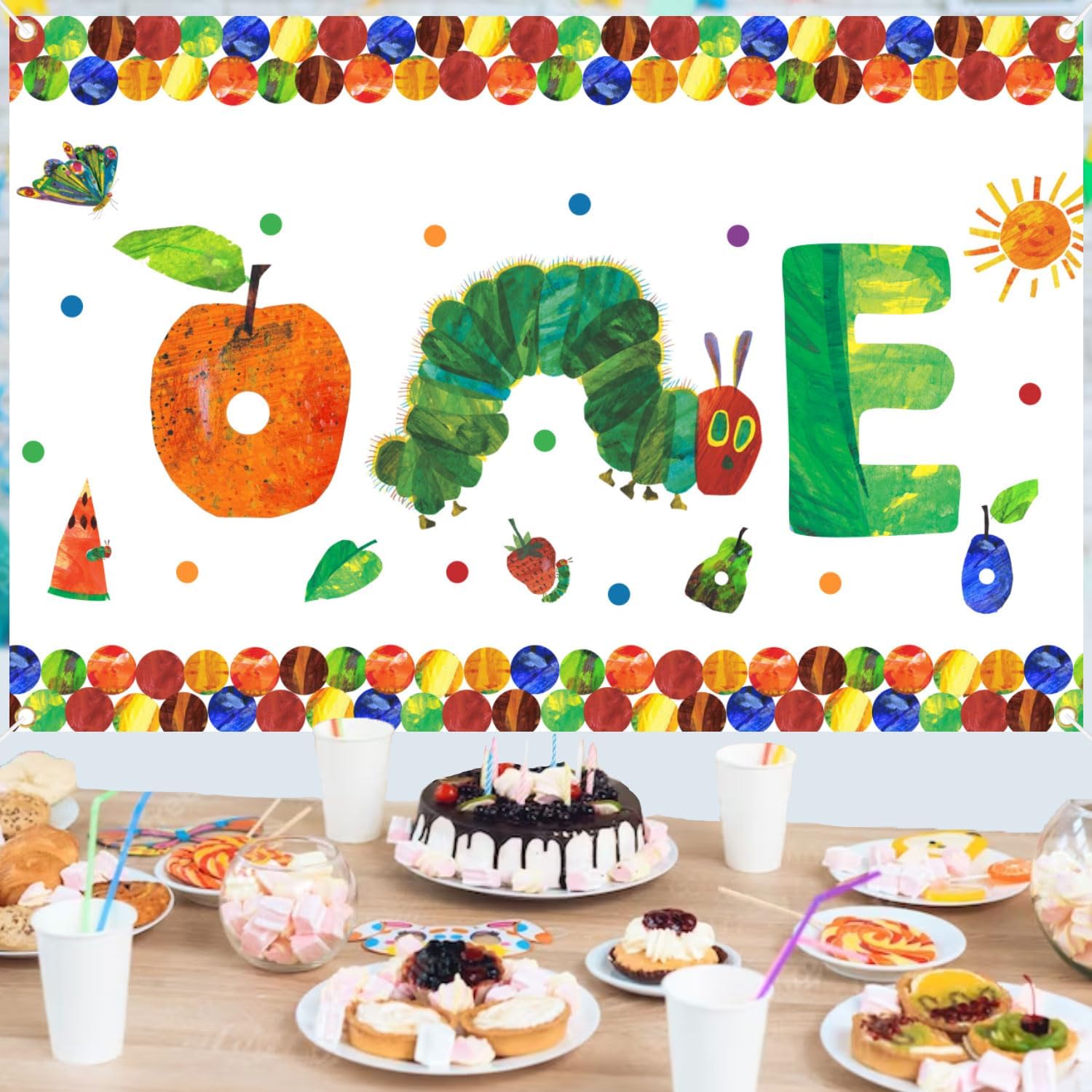 Amazon.com: The Cute Hungry Caterpillar Birthday Banner Backdrop, one ...