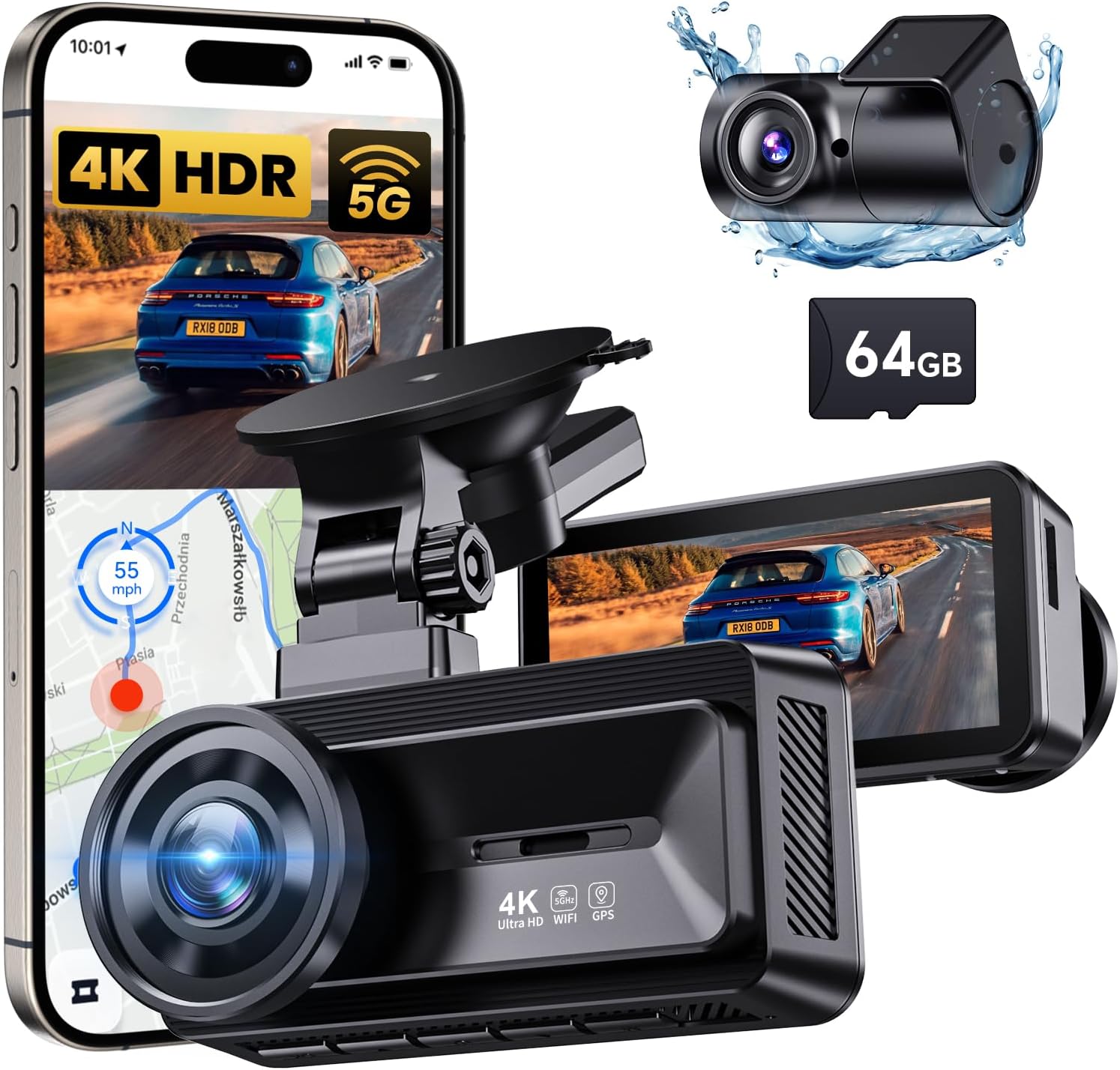 Amazon.com: ARIFAYZ Dash Cam Front and Rear 4K+1080P, Free 64GB Card ...