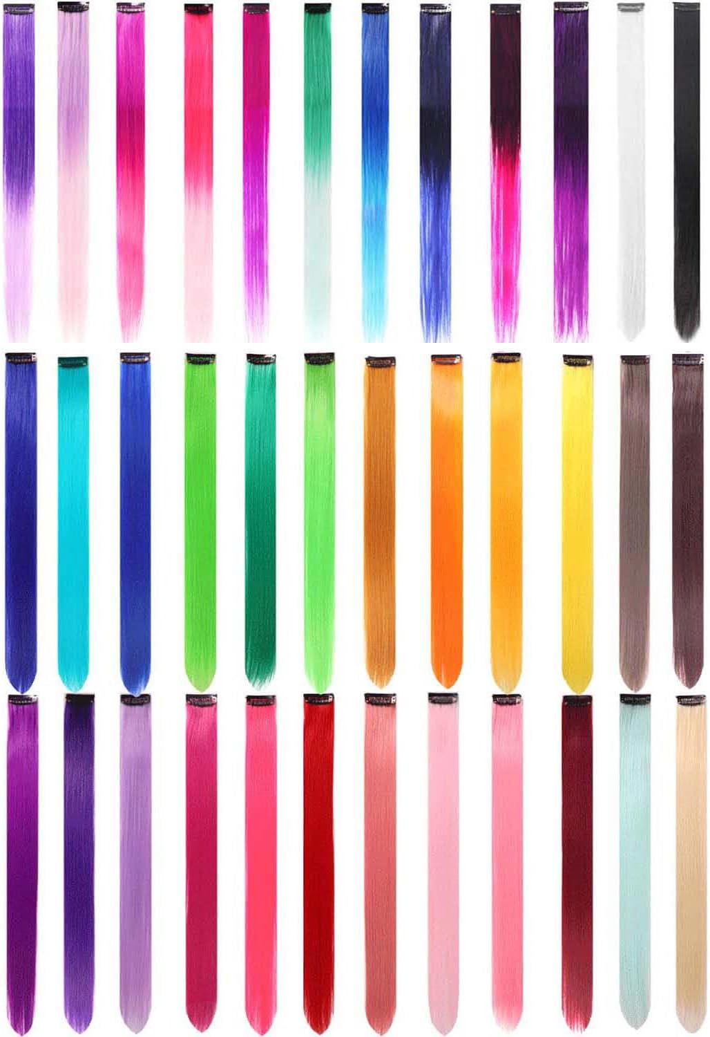 Amazon.com : 36PCS Colored Clip in Hair Extensions 22" Colorful Hair ...