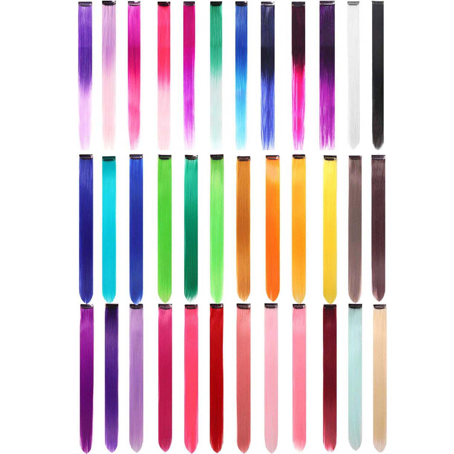 Amazon.com : 36PCS Colored Clip in Hair Extensions 22" Colorful Hair ...