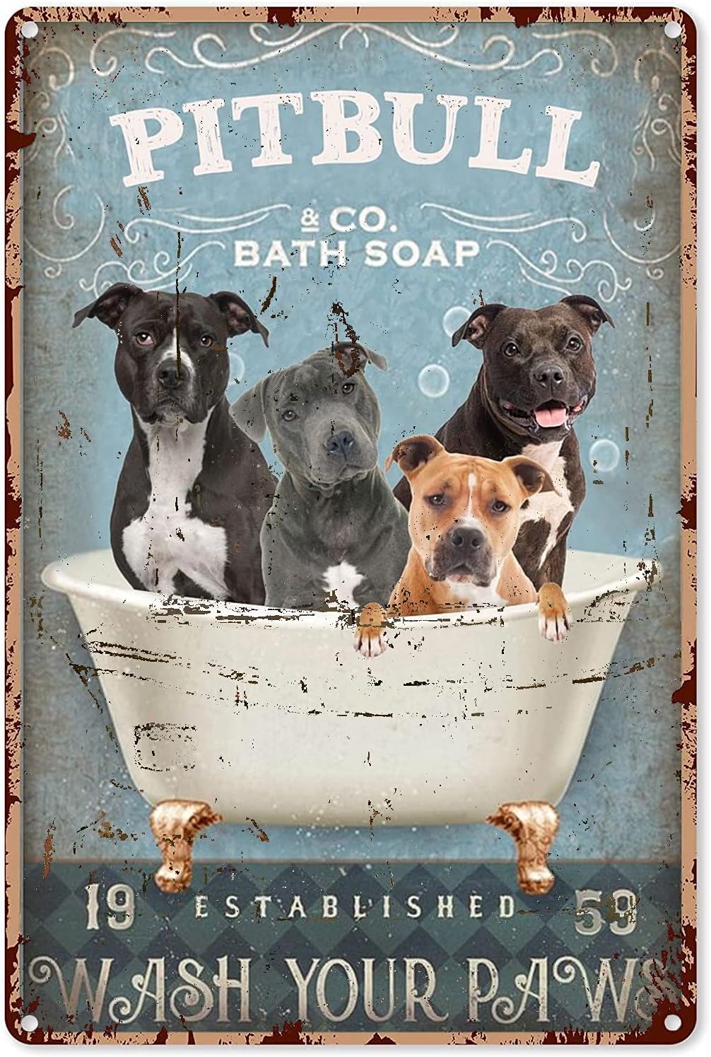 Amazon.com : Pitbull Dog is Reading Newspaper in Toilet Vintage Tin ...