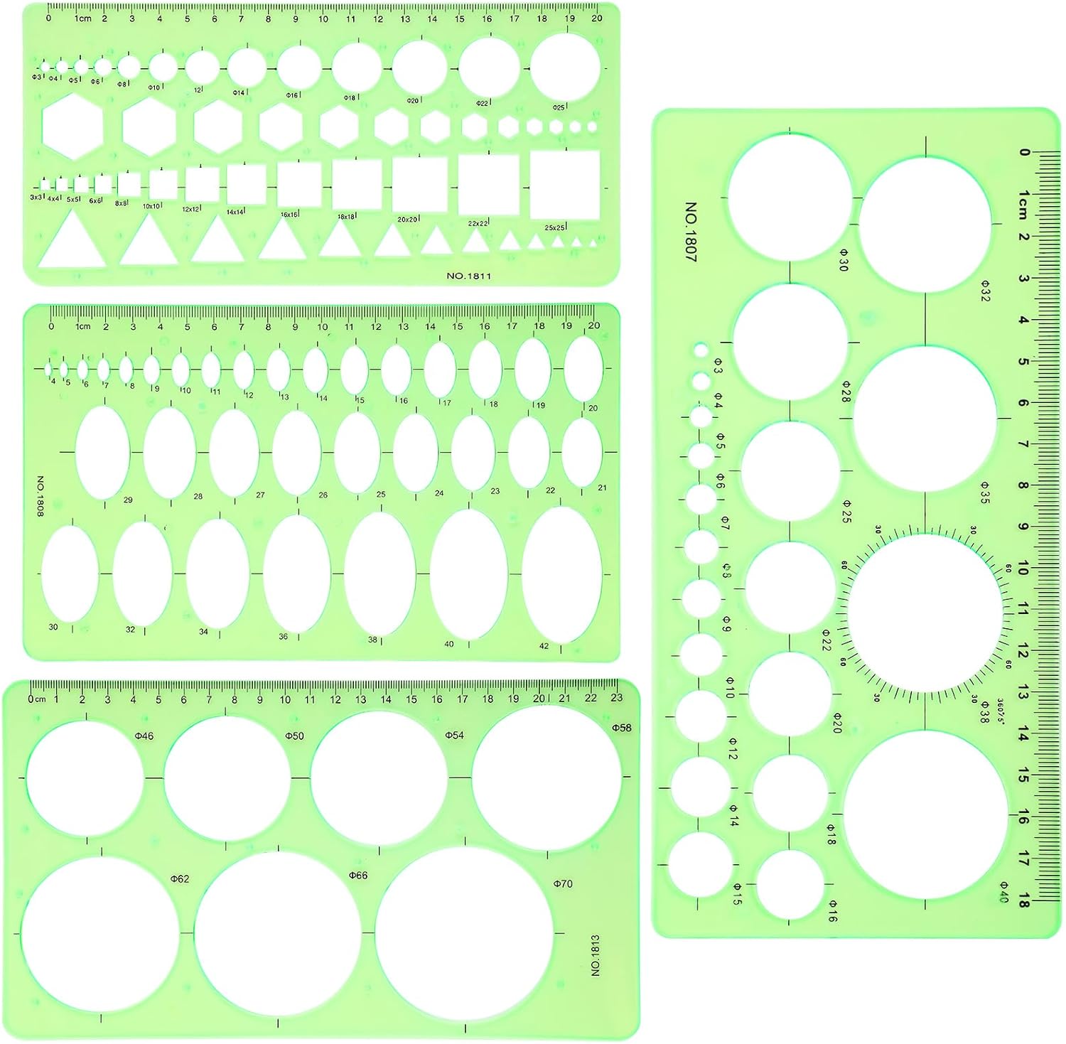 ElevateTech 4 Pcs Circle Template for Drawing, Measuring Geometry Ruler ...