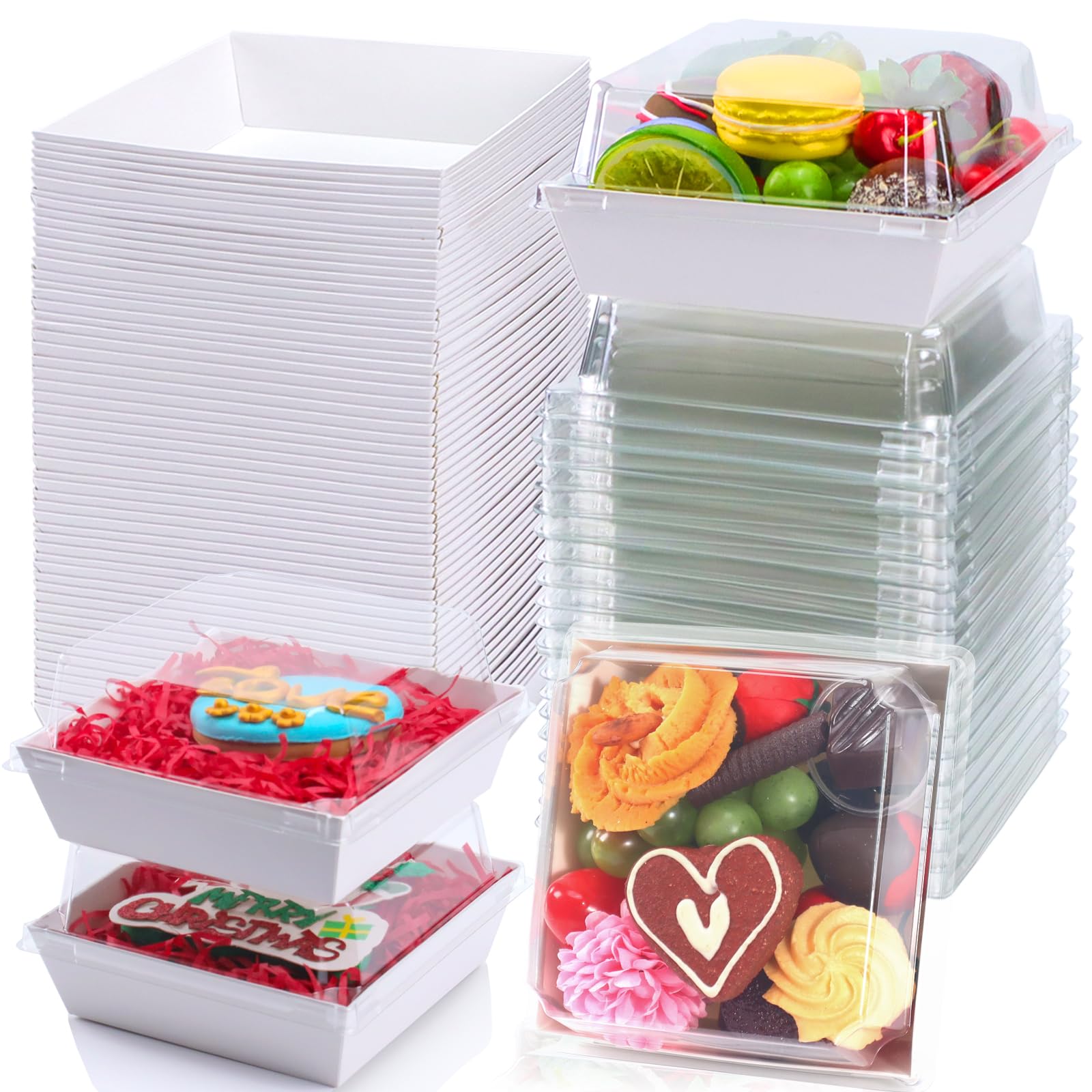 RomanticBaking 100 Pack 4x4x2.5 Inches Charcuterie Boxes with Clear ...