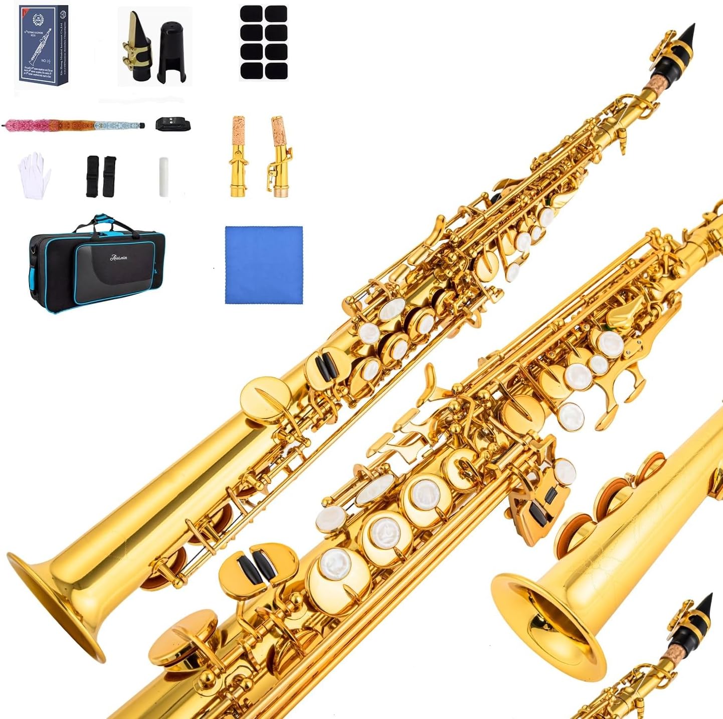 Amazon.com: Aisiweier Soprano Saxophone SAX Bb Brass Lacquered Gold ...