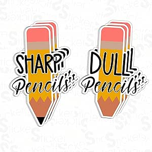 Amazon.com: Sharp Dull Pencil Stickers, Set of 2 Pencil Cup Stickers ...