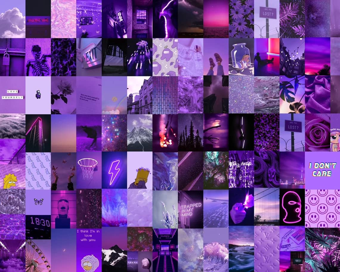Inflyers Neon Purple Collage Kit – 100 Pcs Cute Dorm Photo Wall Decor ...