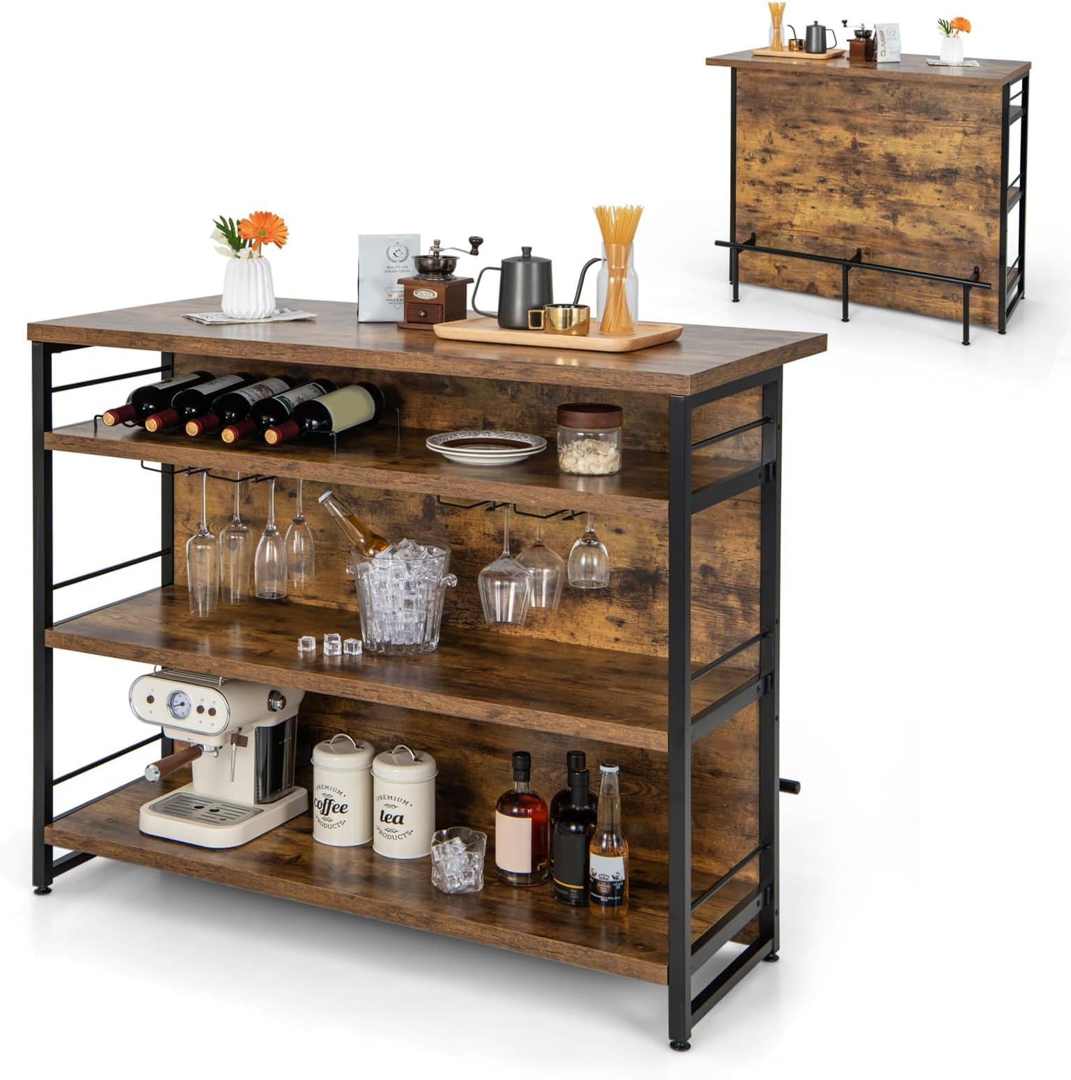 Amazon.com: Loomie Bar Table Cabinet with LED & Drawer,Mini Liquor Bar ...