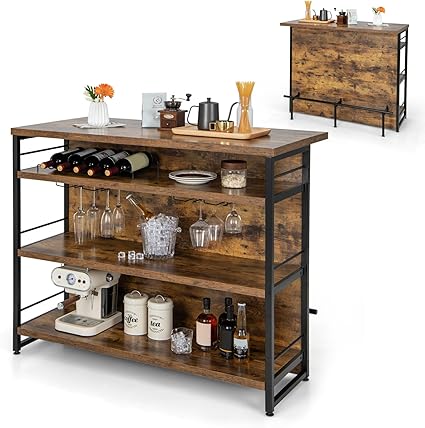 Amazon.com: Giantex Home Bar Unit, 4 Tier Liquor Bar Table with ...