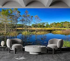 AUHOVIMGZ Vintage Autumn Swamp Landscape Canvas Wallpaper Self Adhesive ...