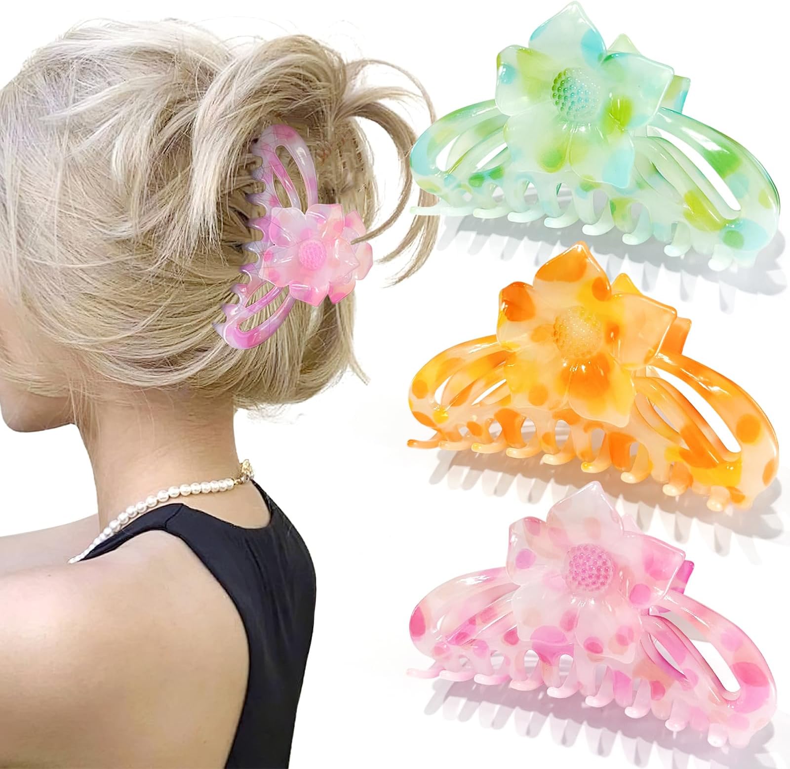 Amazon.com : Miniluck Flower Hair Claw Clips-3PCS Big Hair Claw Clips ...