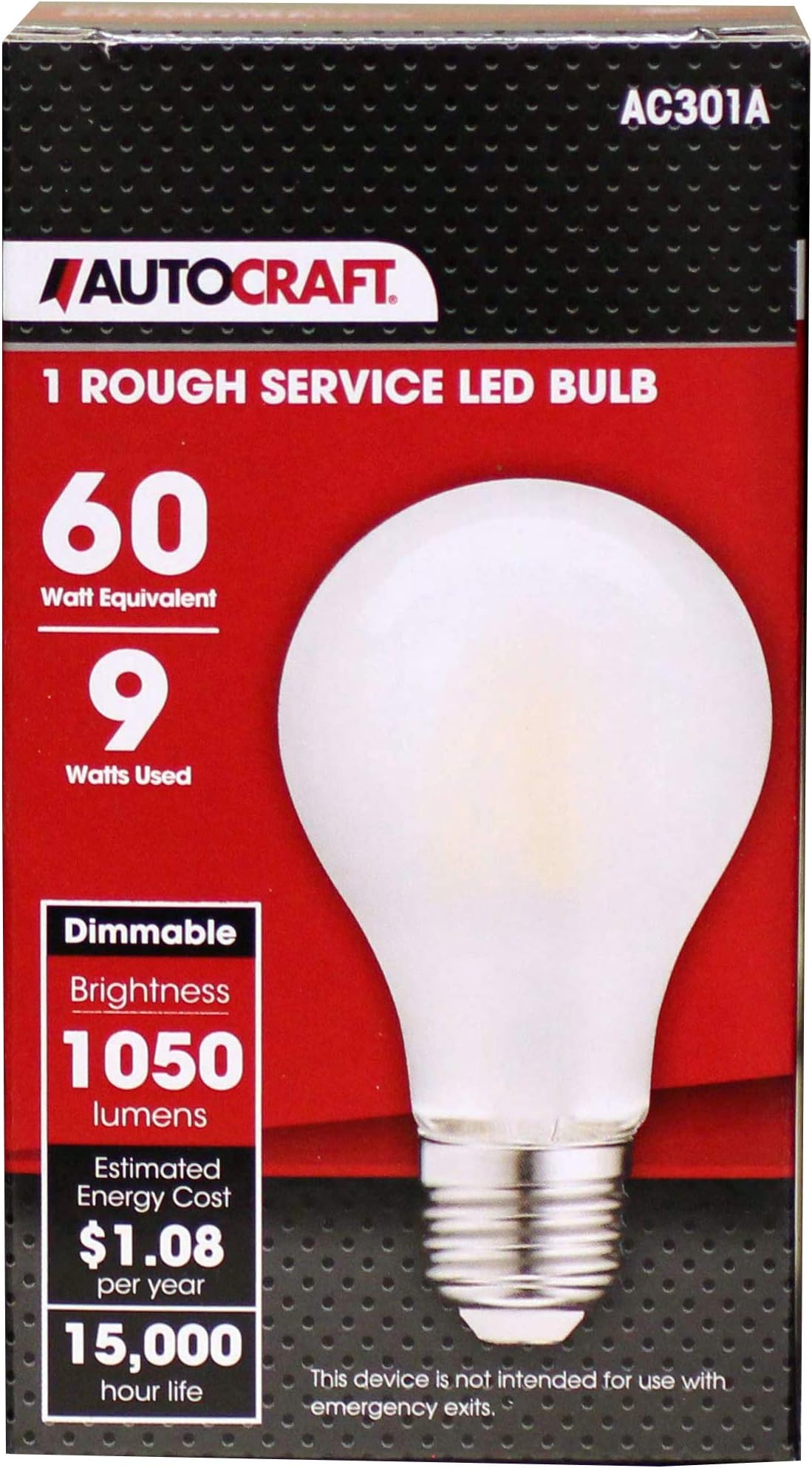AutoCraft A19 Long-Life LED Dimmable Service Shop Light Bulb - 9 Watts ...