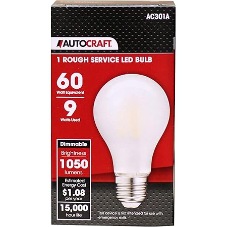 AutoCraft LED Dimmable Rough Service Shop Light Bulb,9 Watts (60 Watt ...