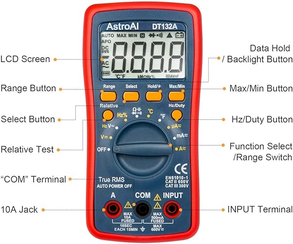 AstroAI DT132A 4000 Counts TRMS Multimeter, Digital Multimeter, Digital ...