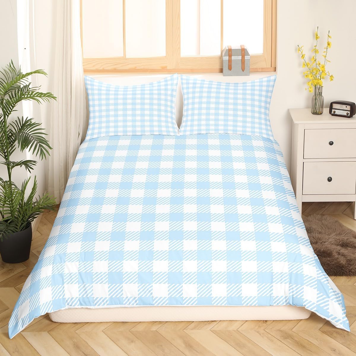 Amazon.com: Manfei Blue Plaid Bedding Set Buffalo Check Plaid Comforter ...