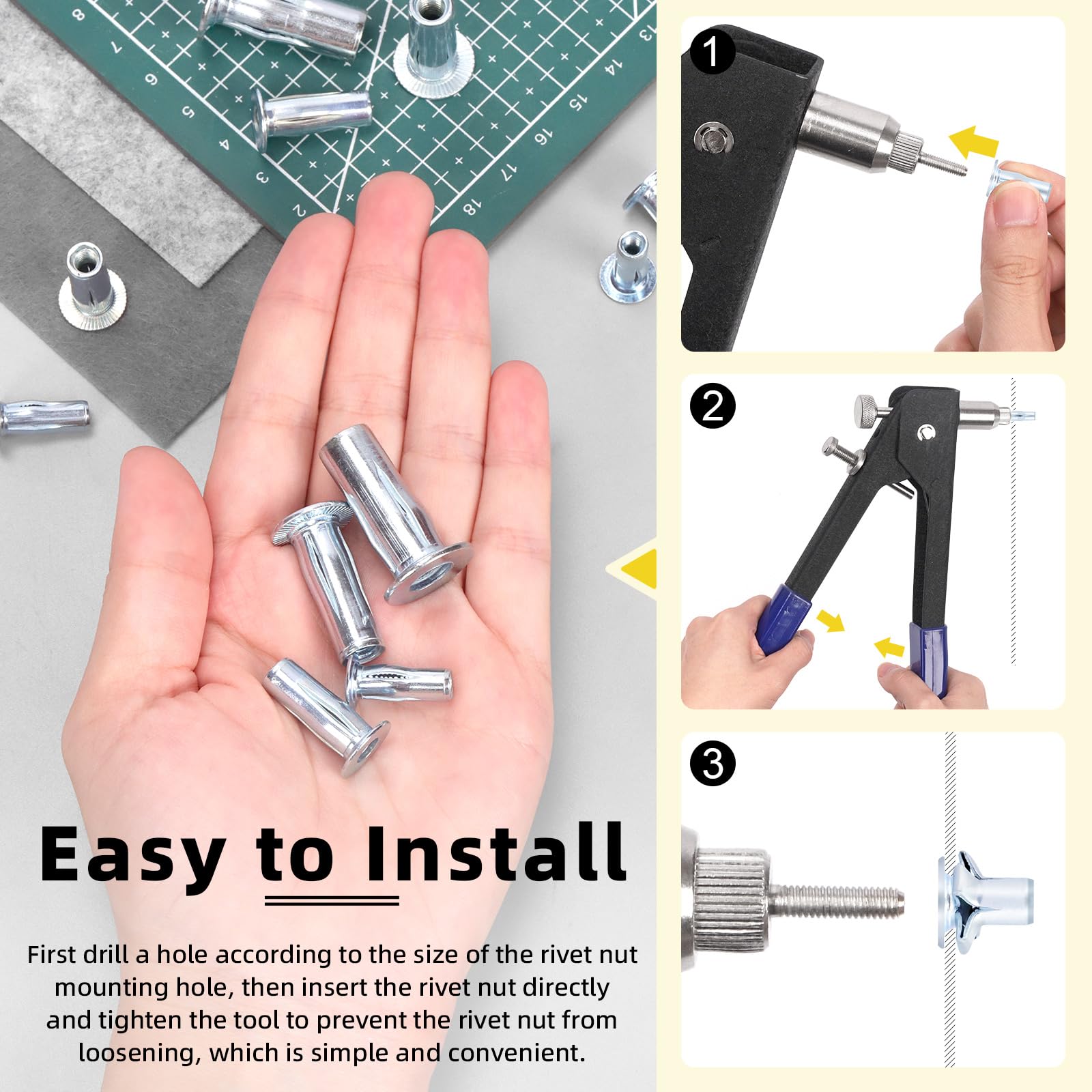 Snapklik.com : 20Pcs M4 Multi-Grip Rivet Nuts, Zinc-Plated Pre-Bulbed Shank Flat Head Threaded ...