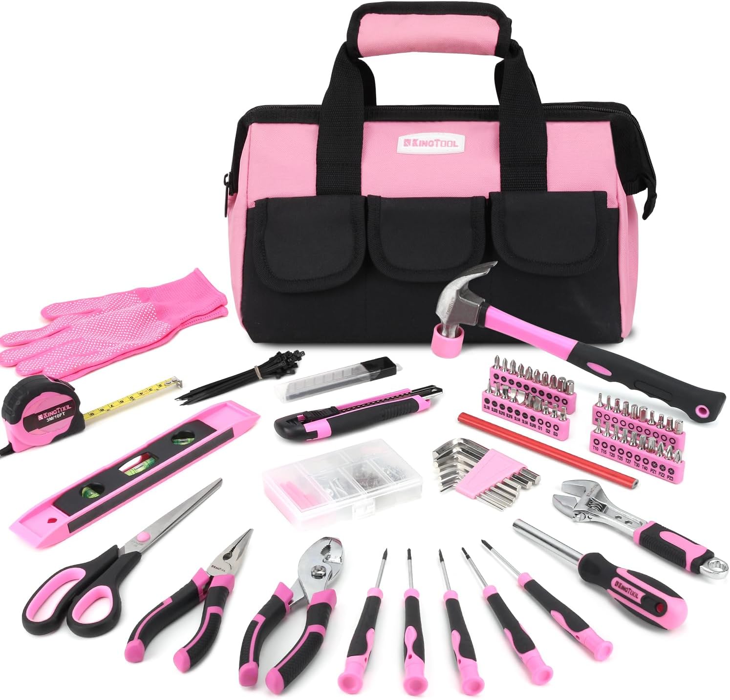 KingTool 275-Piece Pink Tool Set - Pink Tool Kit with 12" Wide Mouth ...