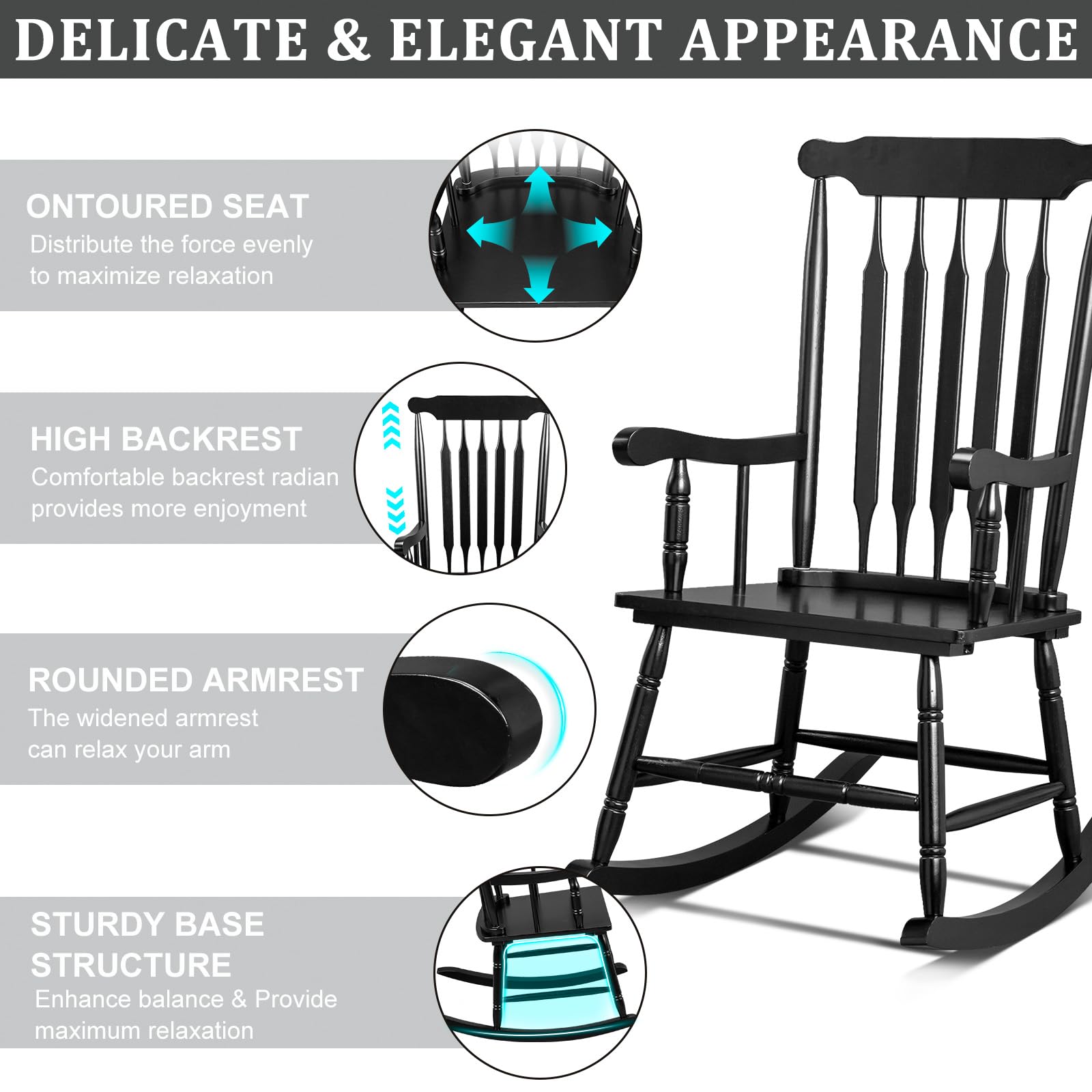 Snapklik.com : Outvita Outdoor Rocking Chair, Solid Wooden Frame High ...