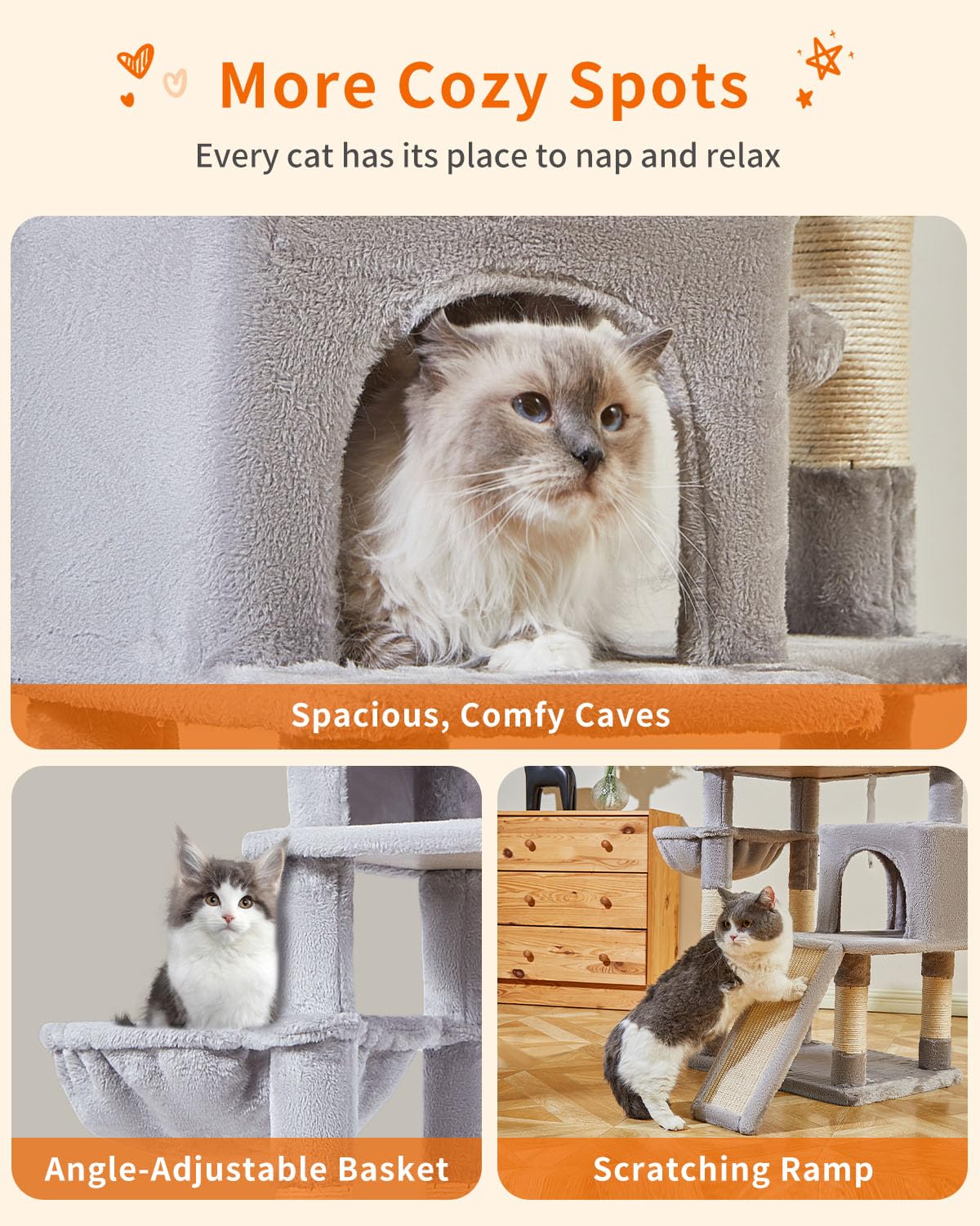 Taoqimiao 56.3-Inch Cat Tree, Cat Tower with Scratching Posts, Cat Tree ...