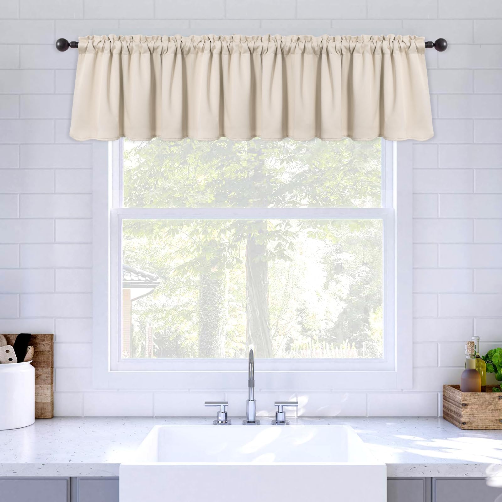 Amazon.com: DONREN Cream Beige Curtain Valances for Kitchen 42 x 12 ...