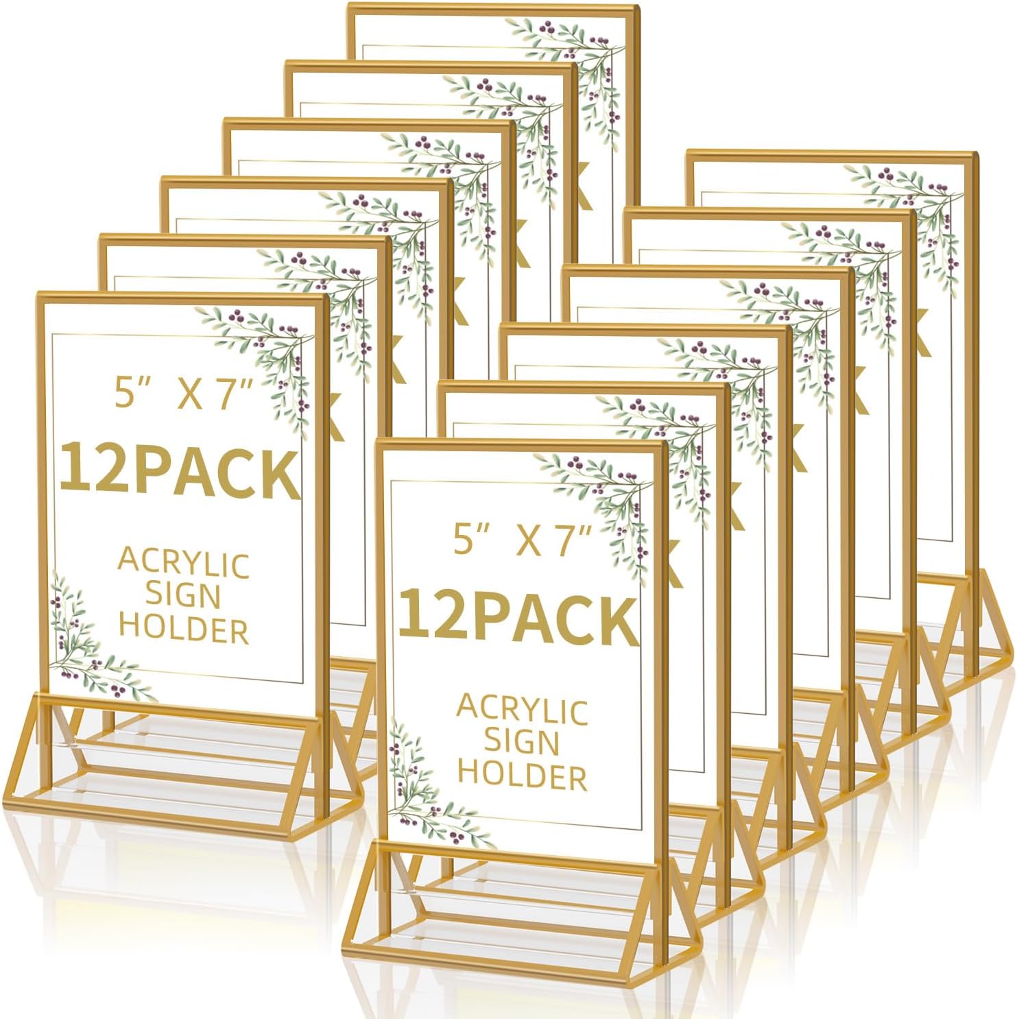 Amazon.com: PPH-Sisy 12 Pack Acrylic Sign Holder 5x7 Gold Frame Double ...