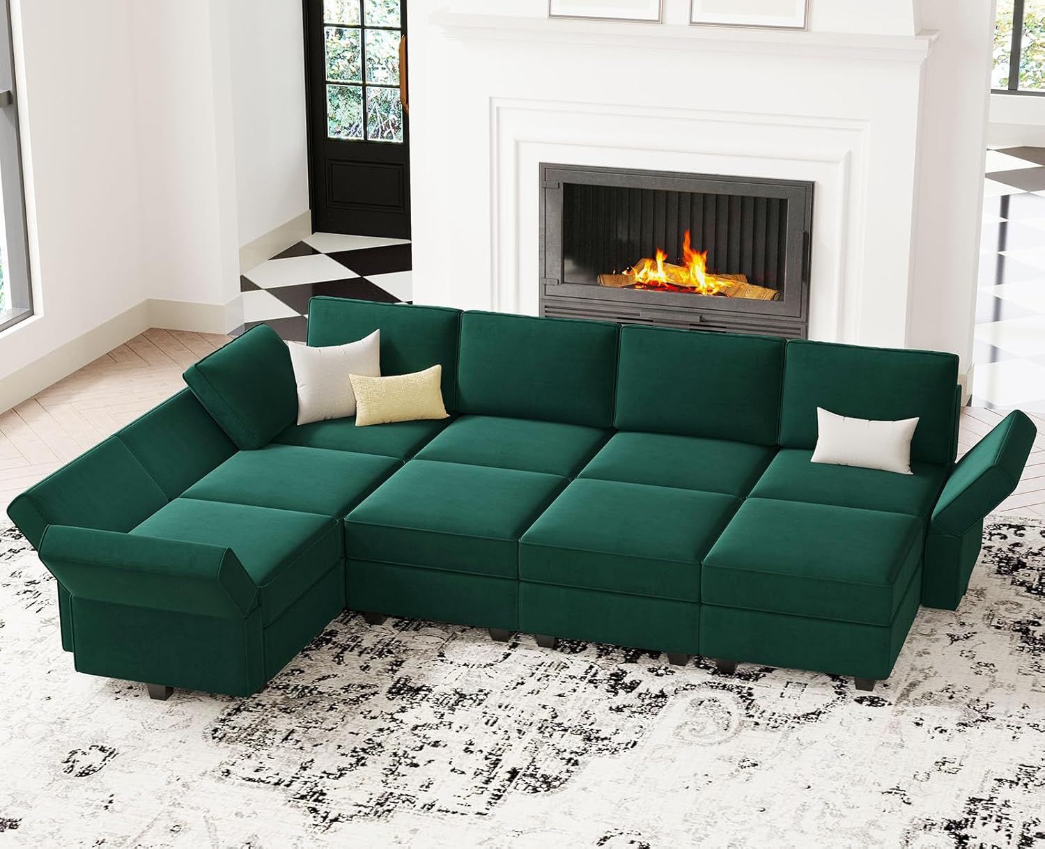 Amazon.com: Belffin Modular Sectional Sleeper Sofa Velvet L Shaped ...