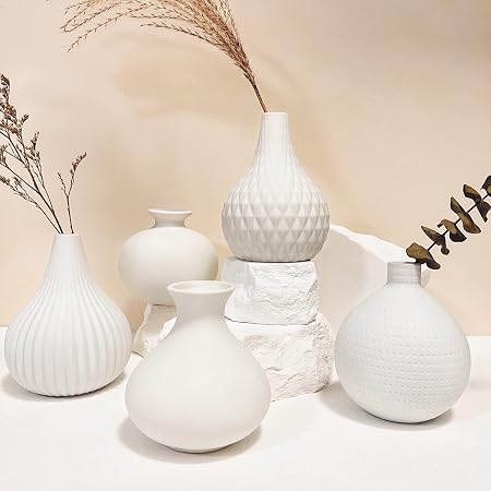 Amazon.com: Hismir White Small Ceramic Vase Set of 5-Small Bud Flower ...