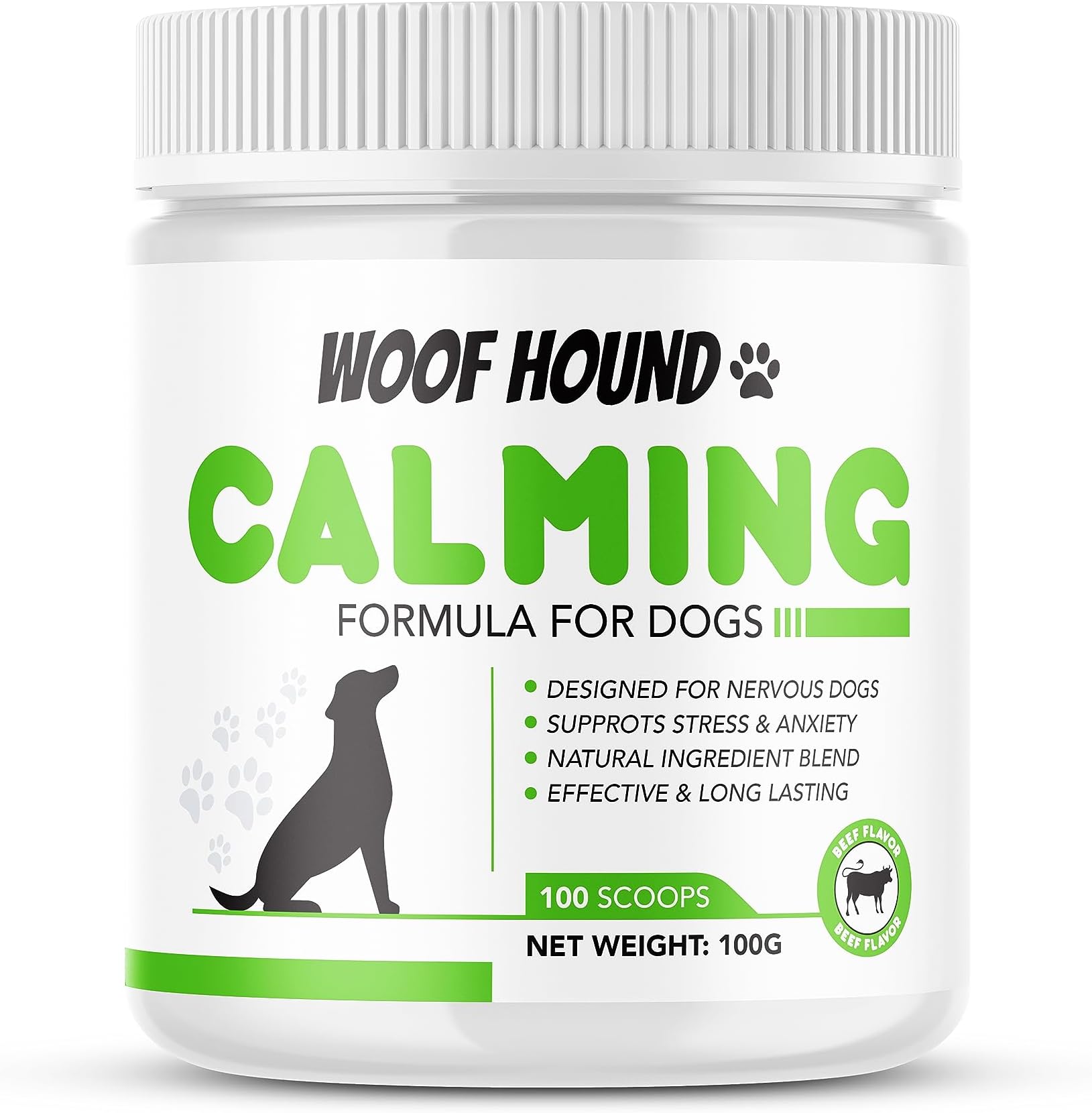 Woof Hound Calming Powder For Dogs, Beef Flavour, Organic Hemp Seed ...