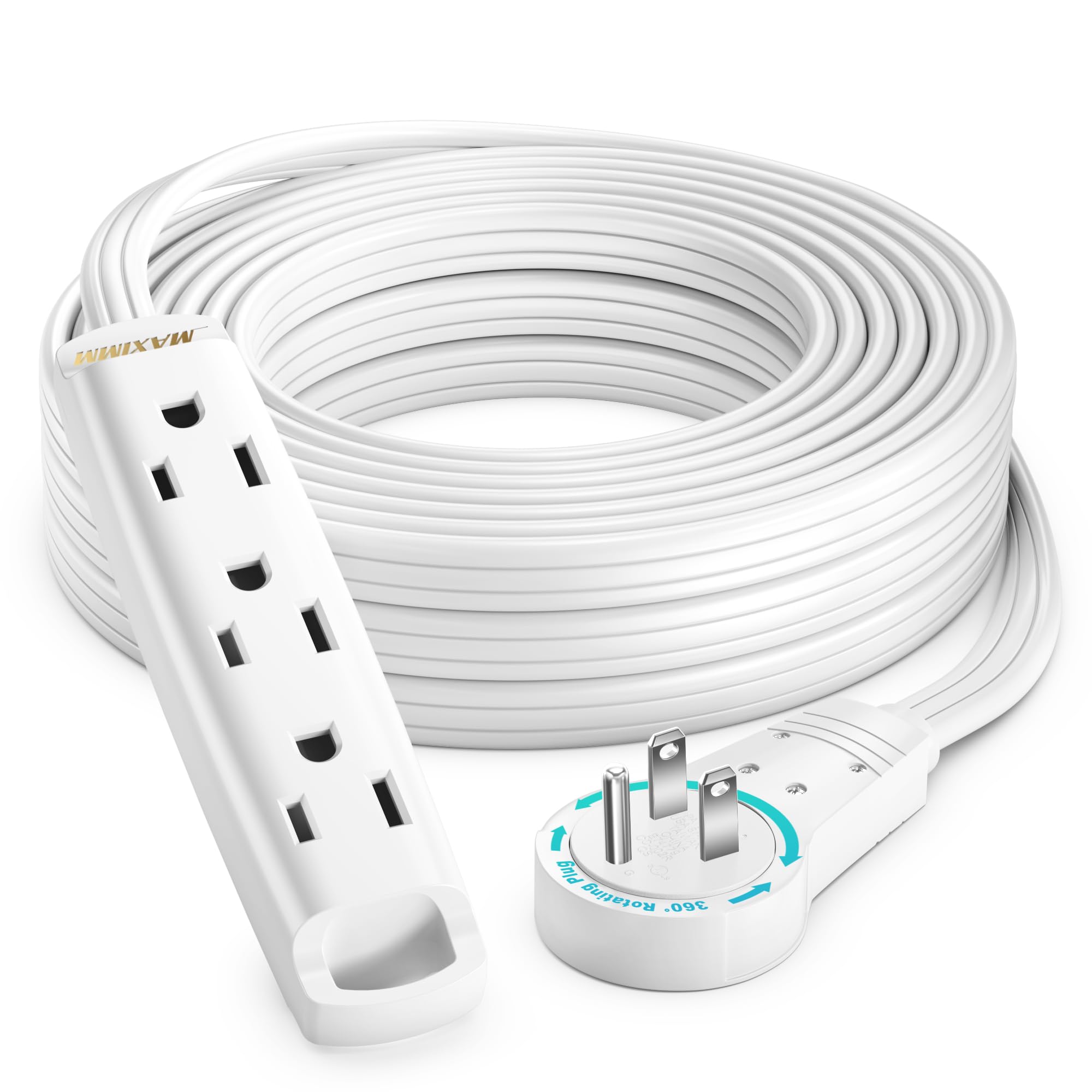 Amazon.com: Maximm 25 Ft White 360° Rotating Flat Plug Extension Cord ...