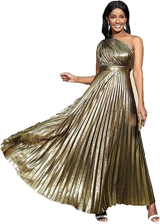 Amazon.com: OWEIEYEU Womens One Shoulder Bronzing Dress High Waist A ...