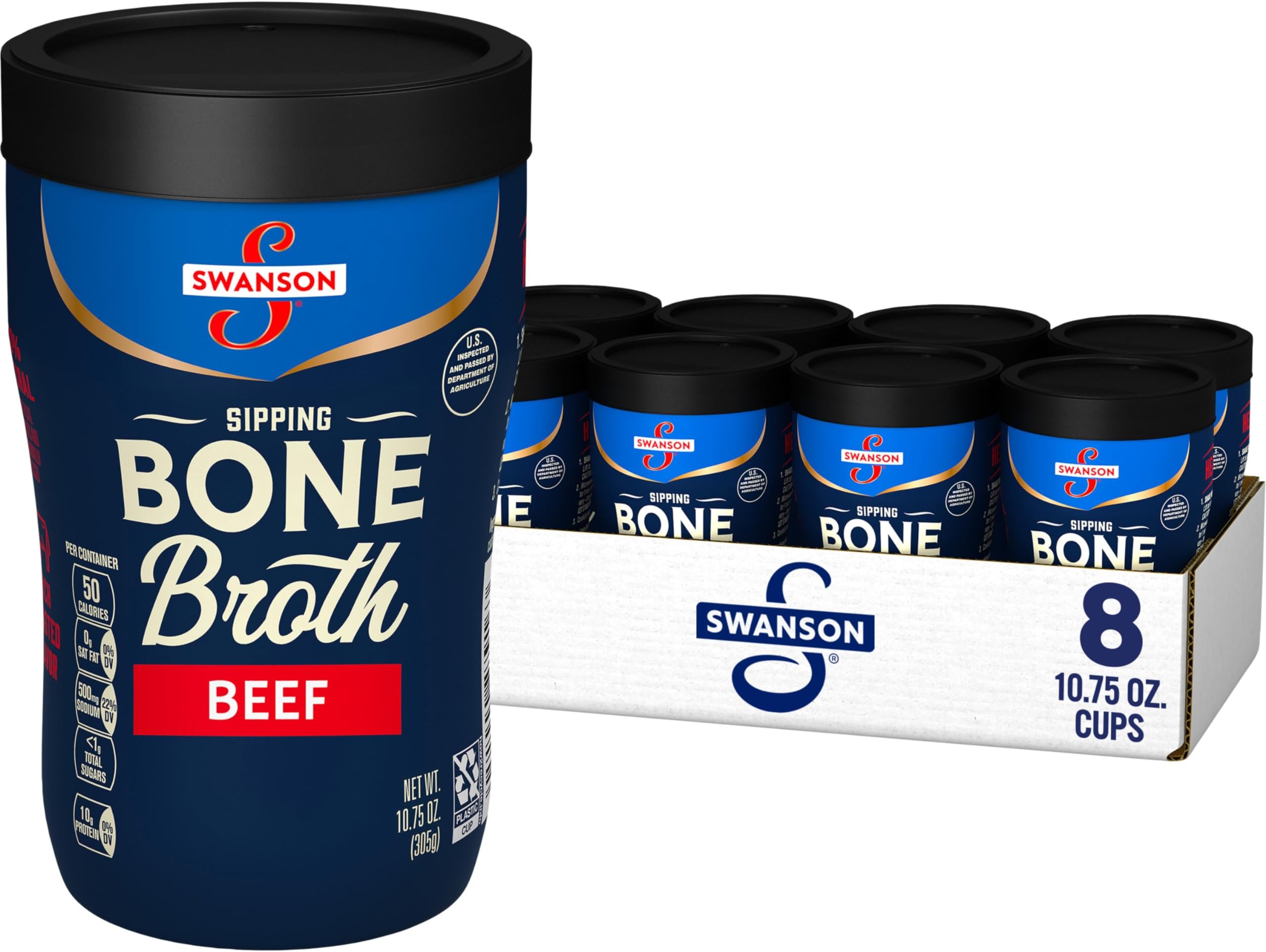 Amazon.com : Swanson Sipping Bone Broth, Beef Bone Broth, 10.75 OZ Cup ...