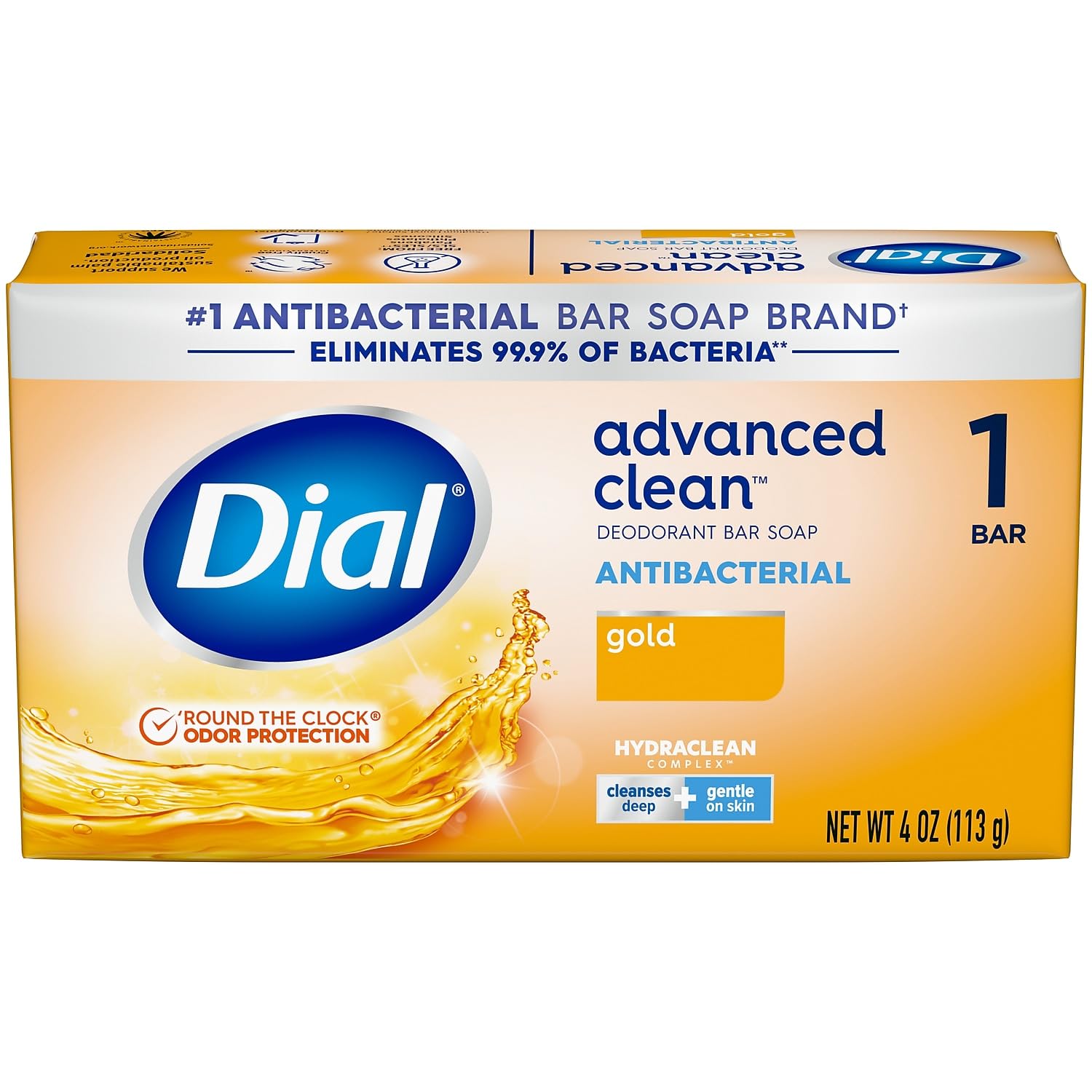 Amazon.com : Dial Advanced Clean Antibacterial Deodorant Bar Soap, Gold ...
