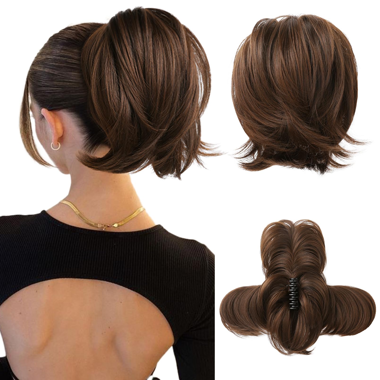 Amazon.com : HOOJIH Ponytail Extension, Claw Clip in Straight Hair Bun ...