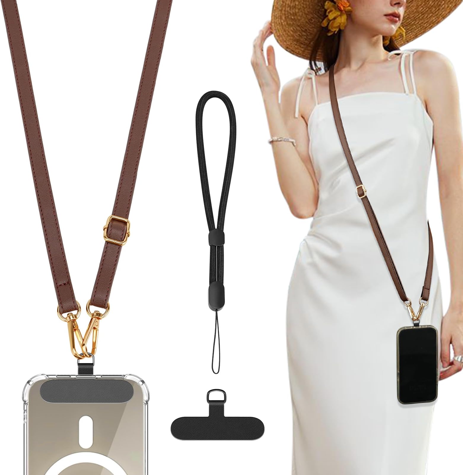 Amazon.com: BFSDDM Crossbody Phone Strap, 2 Pads, Leather & Wrist Strap ...