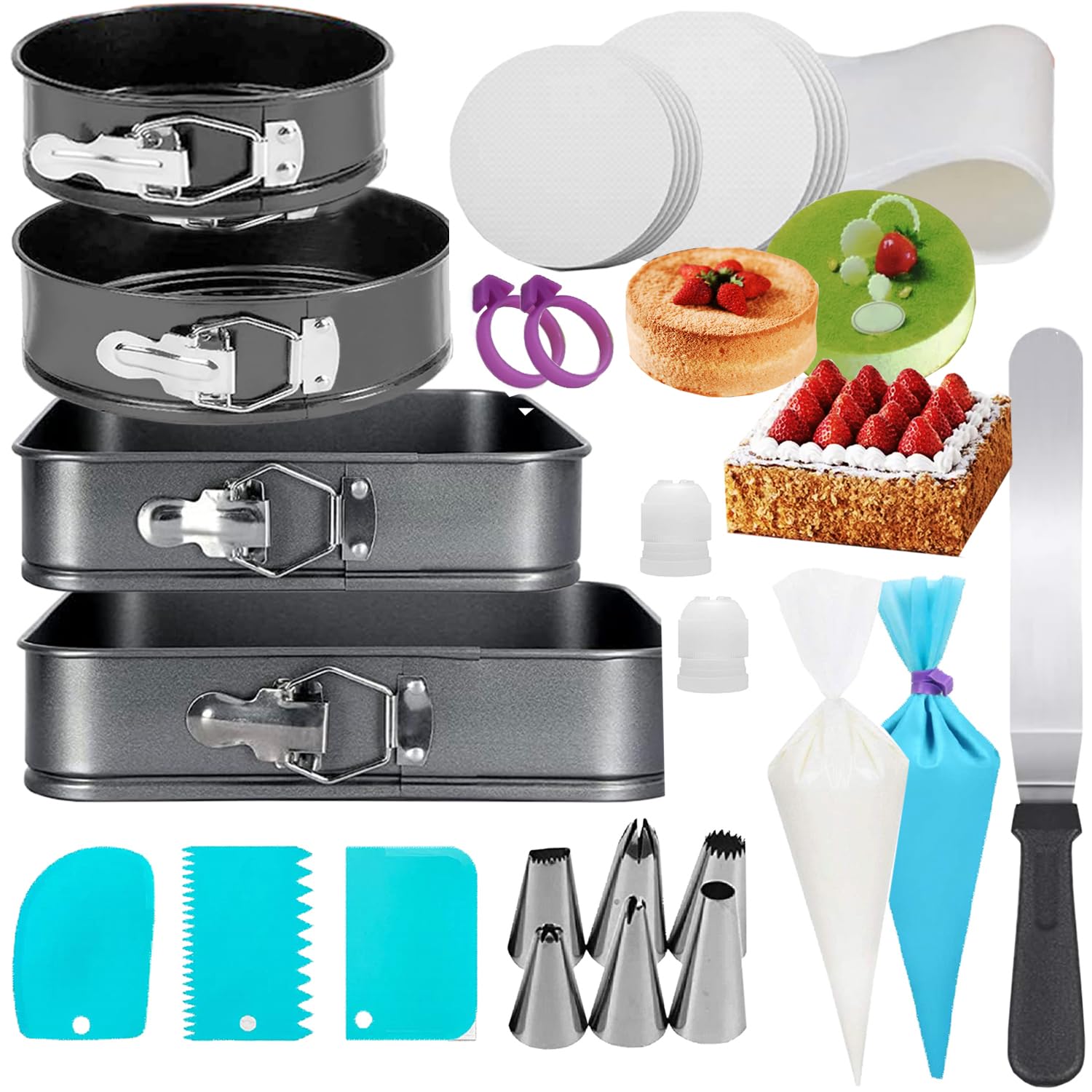 Amazon.com: 124Pcs Springform Pans Set, Round Square Cake Pans Sets, 7 ...