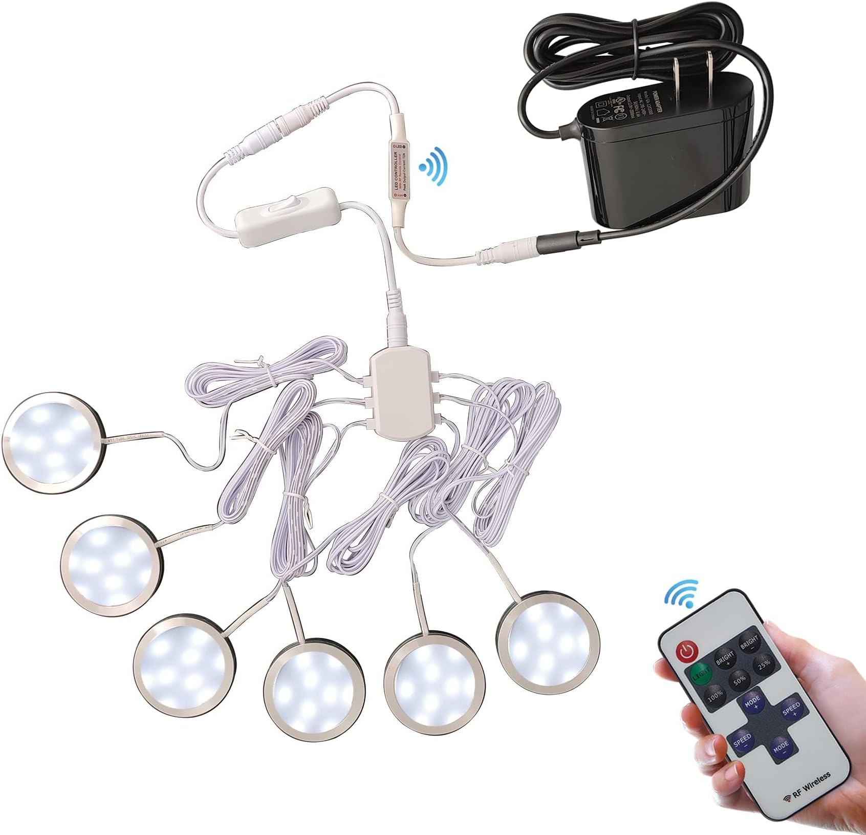 AIBOO 12V LED Under Cabinet Lights Kit 6 Pack Black Cord Aluminum Puck ...