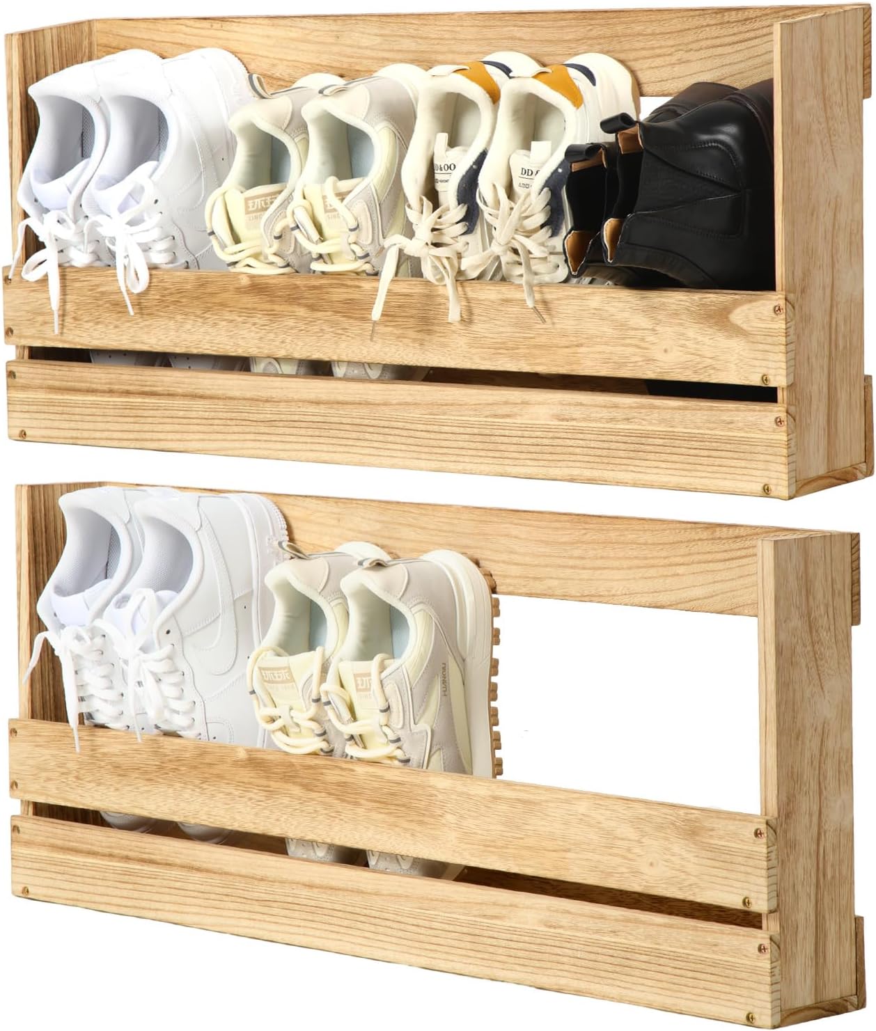 Amazon.com: DoubleFill 2 Pcs Wall Mounted Shoe Rack Wooden Shoe Rack ...