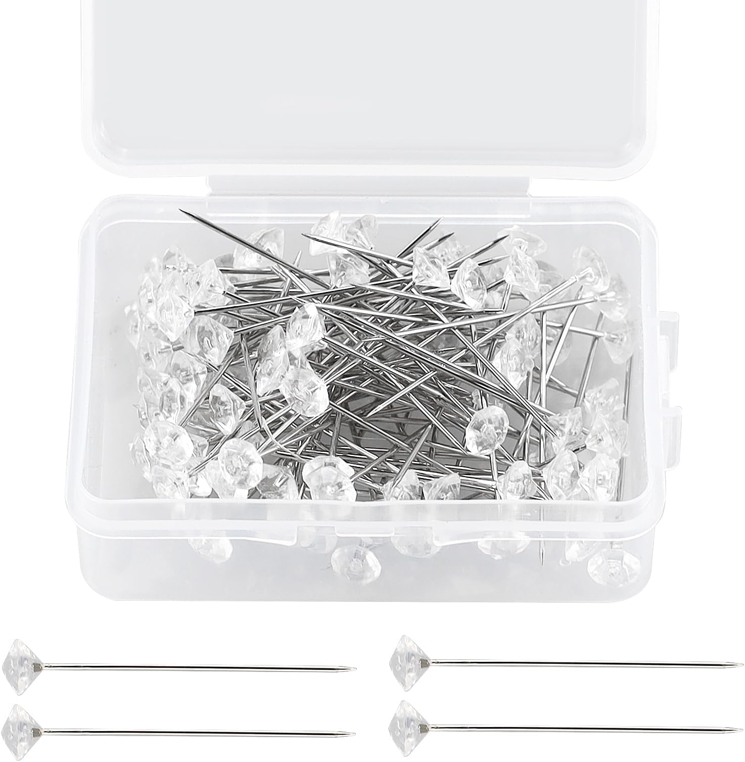 Jagowa 100 Pcs Clear Diamond Head Pins with Storage Box - Ideal for ...