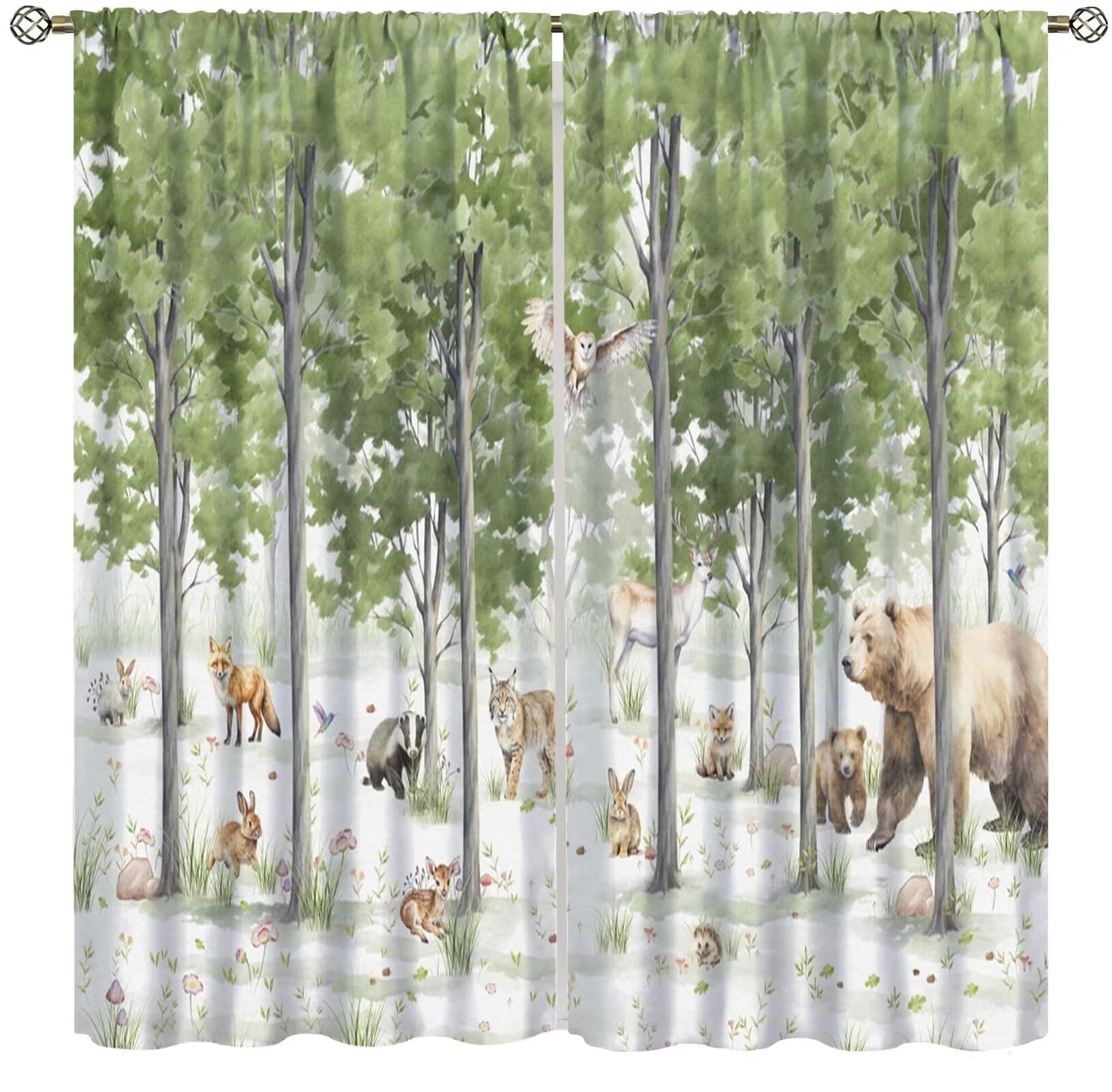Amazon.com: Focusbrite Green Forest Animal Curtain,Watercolor Woodland ...