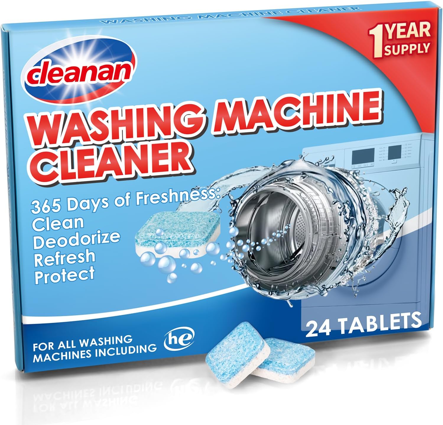 Washing Machine Cleaner Deep Clean Tablets - 24 Pack for Year-Round ...