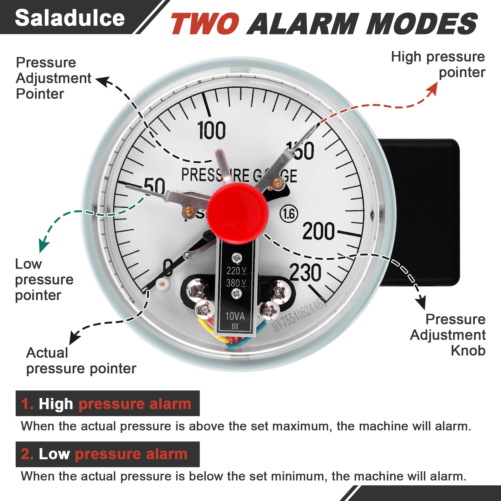 Snapklik.com : High Low Pressure Alarm - 230PSI Air Pressure Warning ...