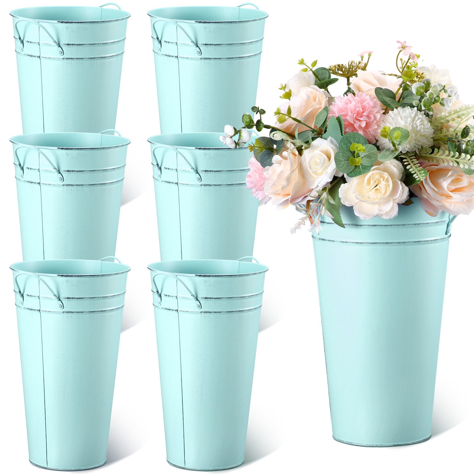 Amazon.com: Irenare 12 Inch Vintage Galvanized Flower Bucket Metal ...