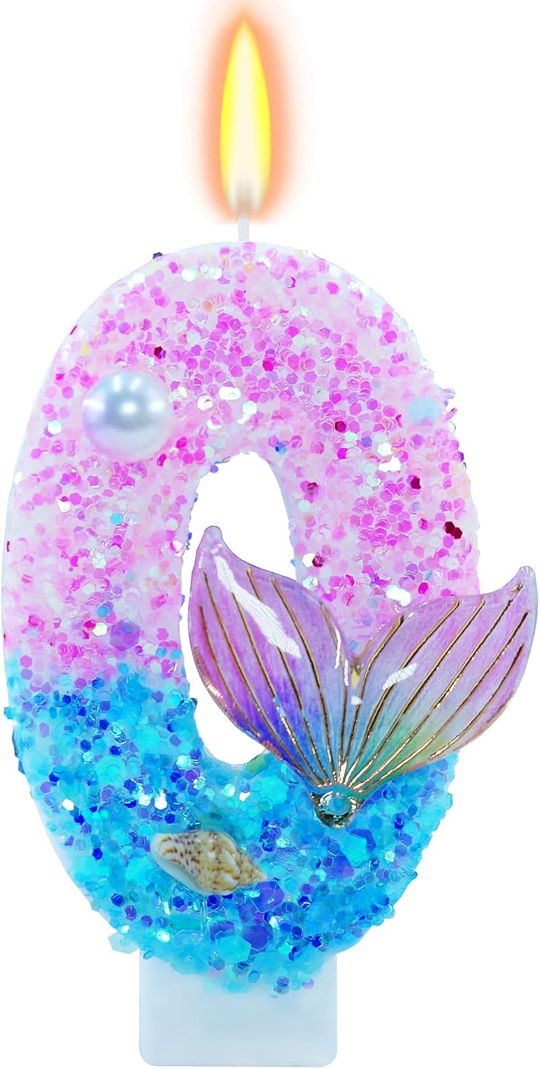 Amazon.com: Mermaid Themed Birthday Candles, Number 0 Girls Glitter ...