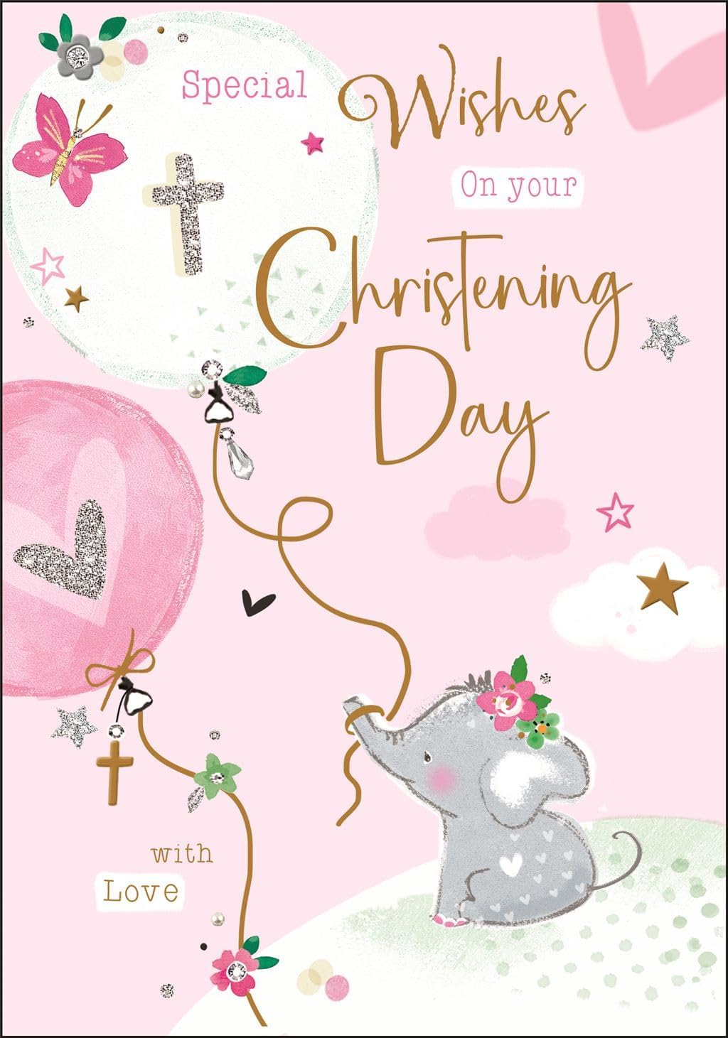 Christening Congratulations Card for Girls - For Her - Elephant and ...