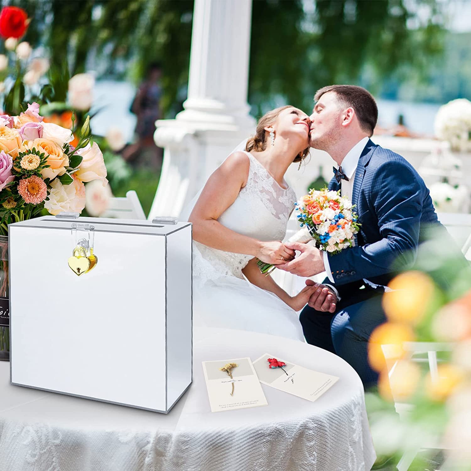Snapklik.com : Card Box For Wedding Silver Mirror 10 10 5.5 IN