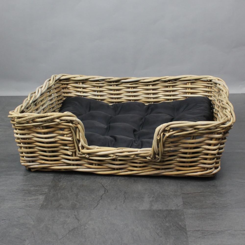 Hundekorb mit Kissen Haustierkorb Hundekörbchen Rattan, grau - 54x47x18 ...