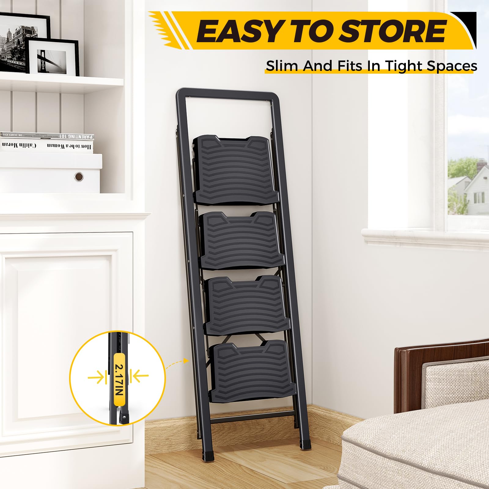 Snapklik.com : KINGRACK 4 Step Ladder 800lb Capacity, Folding Step Stool