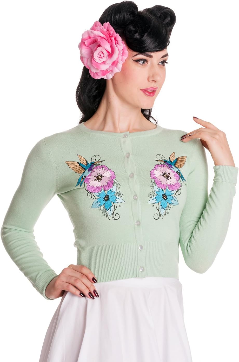 Hell Bunny 50's Hummingbird Floral Cardigan Mint Green - US 18 (3XL) at ...