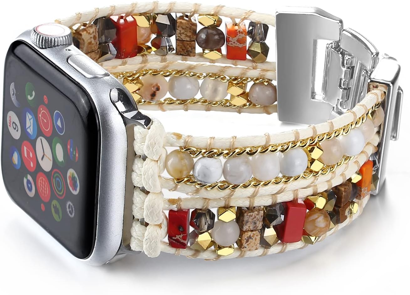 Amazon.com: CHARMINGO Boho Apple Watch Band, Multilayer Beaded Leather ...