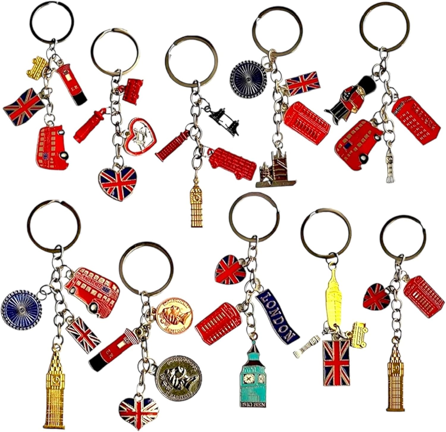 10 x Best Mix of Great British Keyrings London Icons Union Jack UK ...